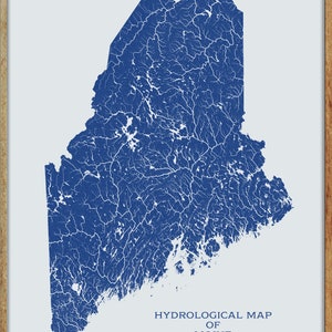 Maine Hydrological Map of Rivers and Lakes, Maine Rivers Poster Map - Etsy