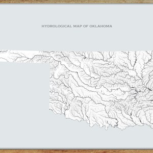 Oklahoma Hydrological Map of Rivers and Lakes, Oklahoma Rivers Poster ...