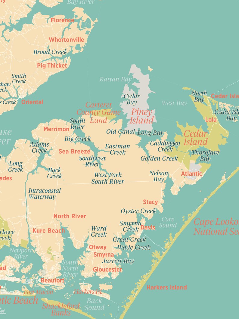 North Carolina Coast Map North Coast NC Coast Print - Etsy