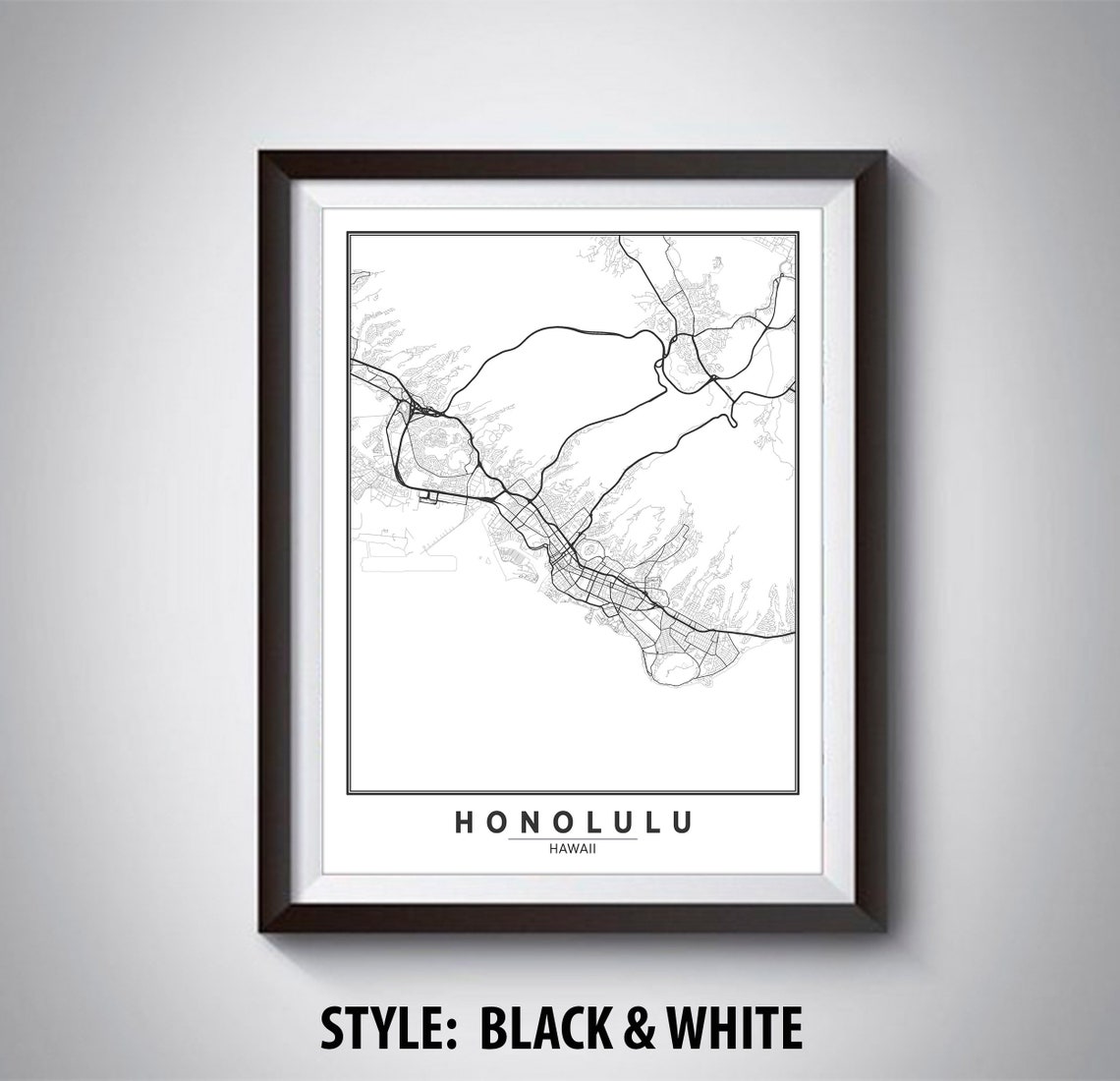 Map of Honolulu HI Honolulu Map Honolulu Poster Office - Etsy