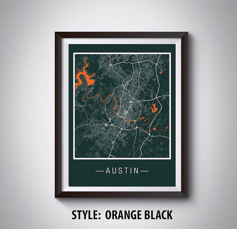 Austin TX Map Print: 1940s Style Travel Poster, Office Wall Art - Etsy