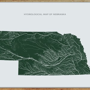 Nebraska Hydrological Map of Rivers and Lakes, Nebraska Rivers Poster ...