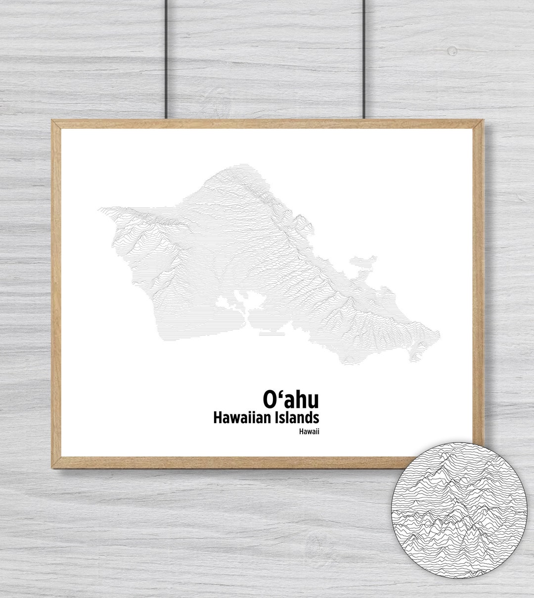 Oahu Island Ridgeline Map - Geographic Contours Print of Ridges and ...