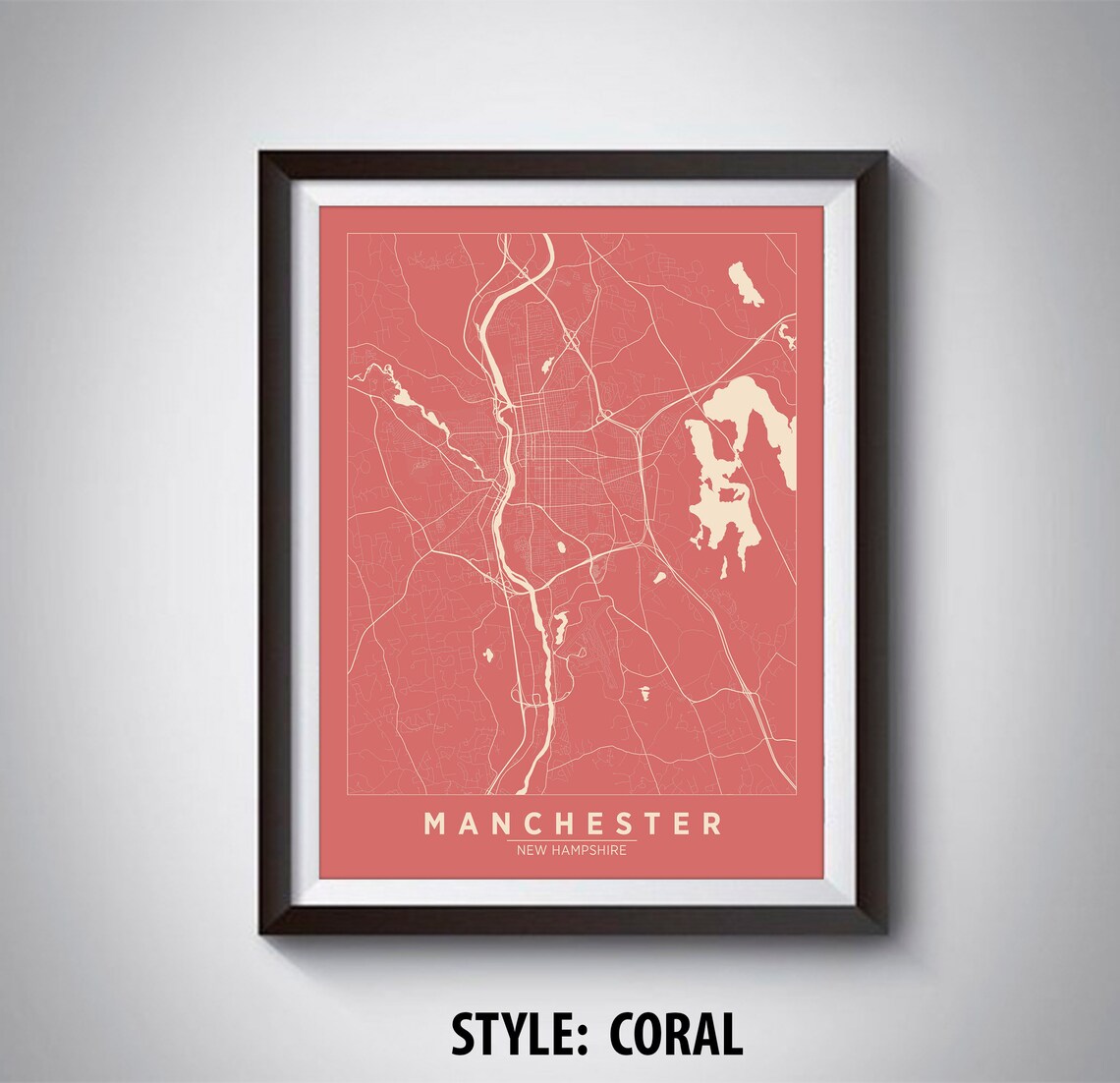 Map of Manchester NH Manchester Map Manchester Poster - Etsy