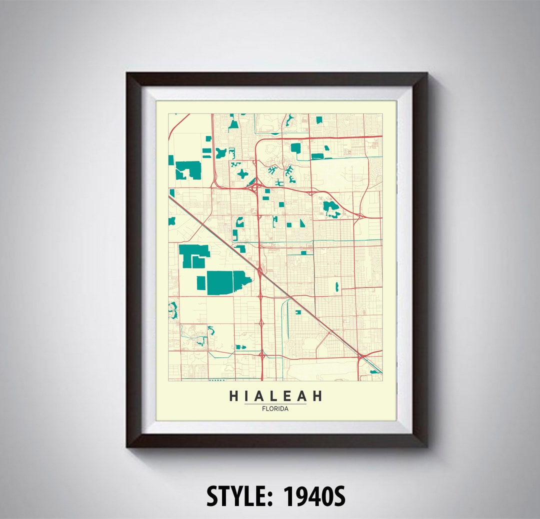Map of Hialeah, FL - Hialeah Map - Hialeah Poster - Office Décor - Wall ...