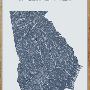 Georgia Rivers and Lakes Map: Hydrological Giclée Poster - Etsy