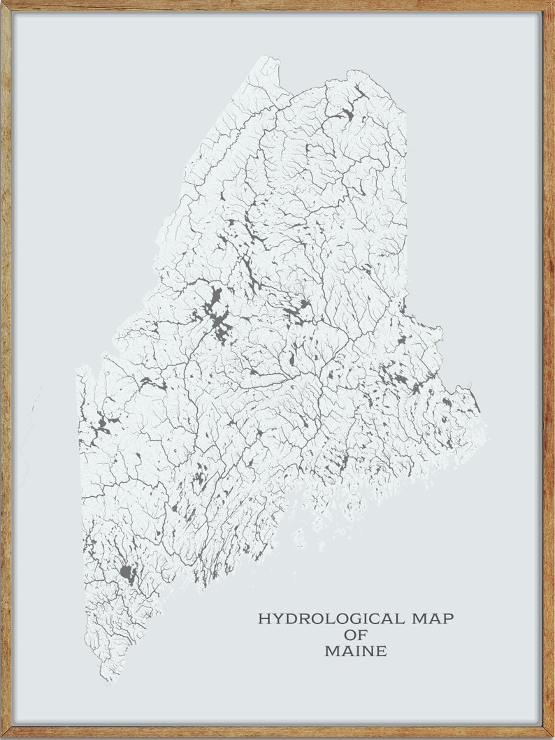 Maine Hydrological Map of Rivers and Lakes Maine Rivers | Etsy