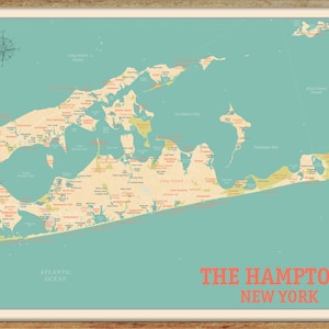 The Hamptons New York Map: Long Island Coast Retro Print - Etsy