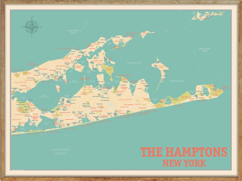 The Hamptons New York Map Long Island Coast Print Coast - Etsy