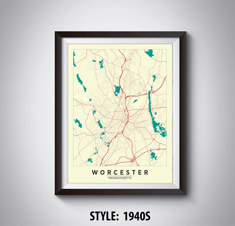 Map of Worcester MA Worcester Map Worcester Poster - Etsy