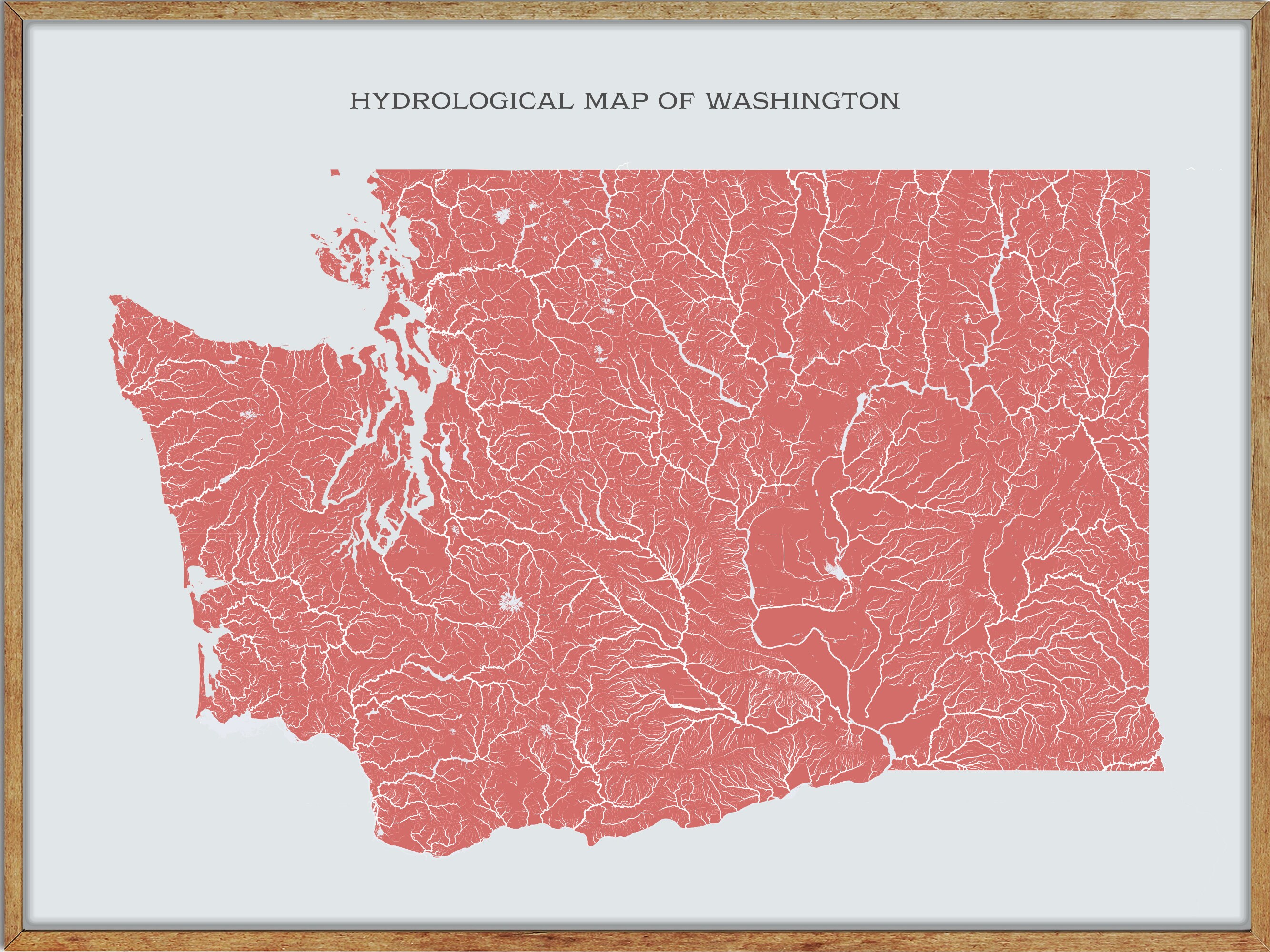 Washington Hydrological Map of Rivers and Lakes Washington | Etsy