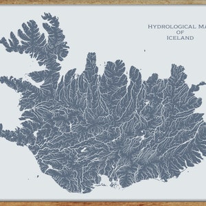 Iceland Hydrological Map of Rivers and Lakes, Iceland Map - Etsy