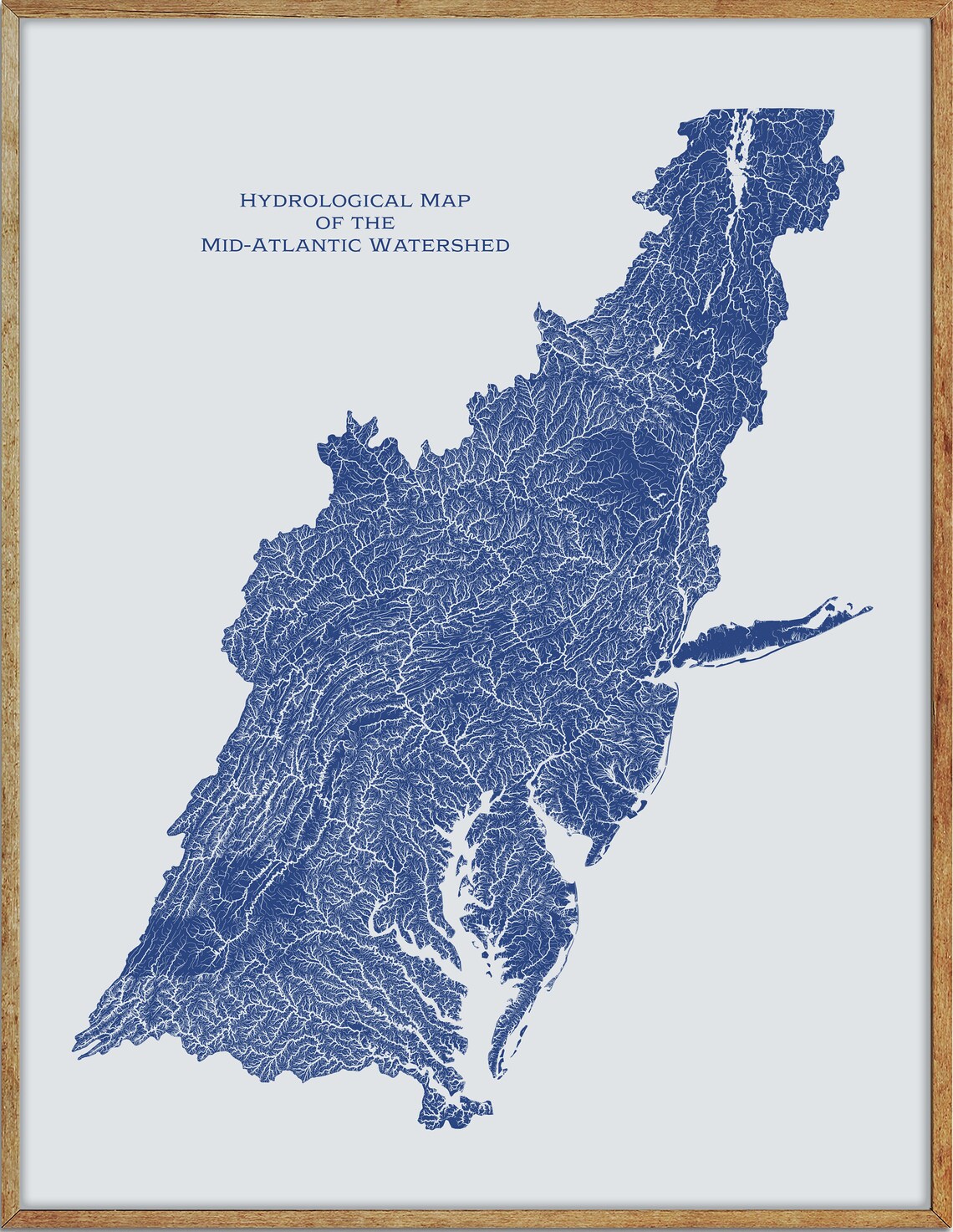 Mid-Atlantic Basin Hydrological Map of Rivers and Lakes | Etsy