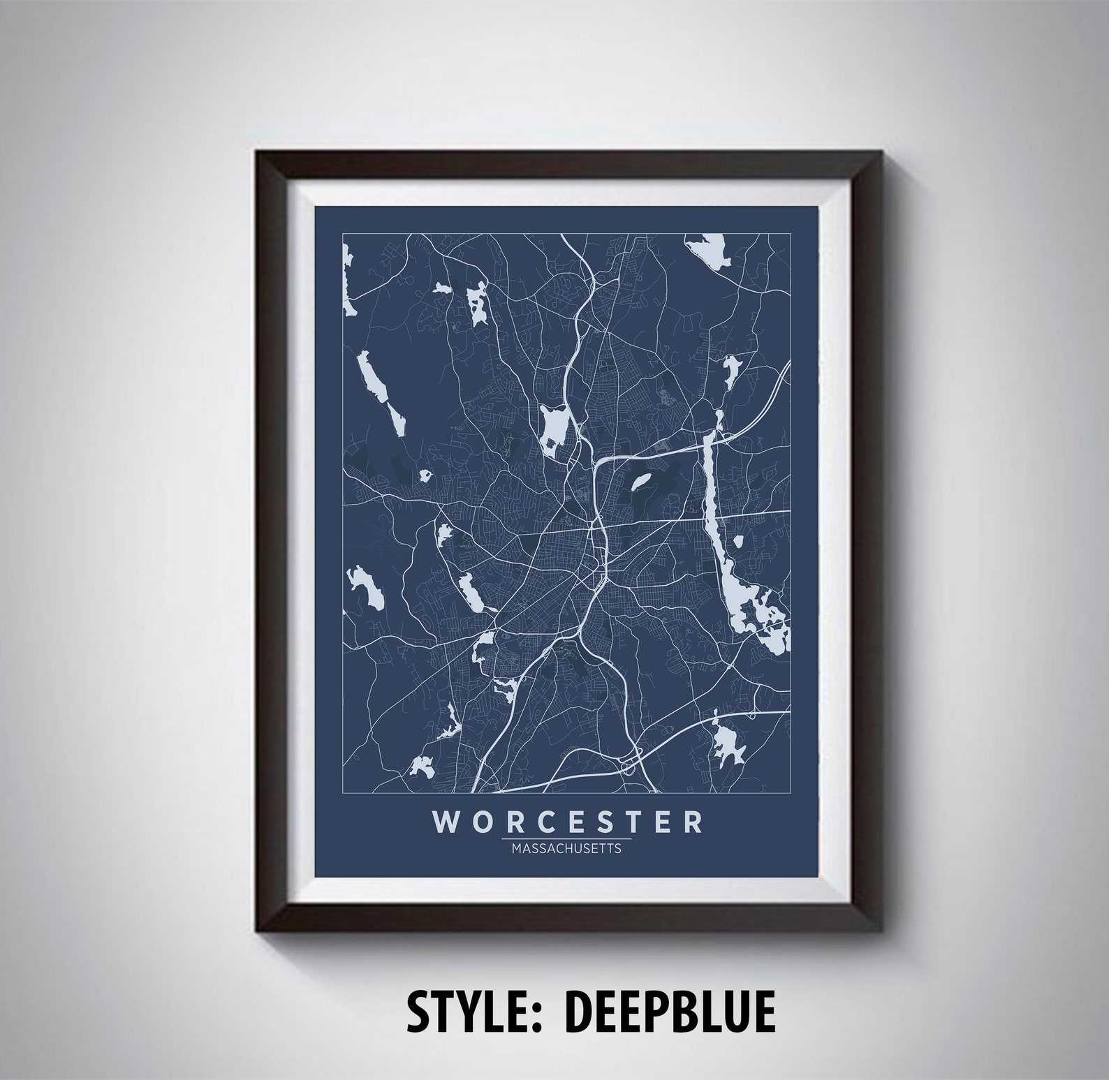 Map of Worcester MA Worcester Map Worcester Poster - Etsy