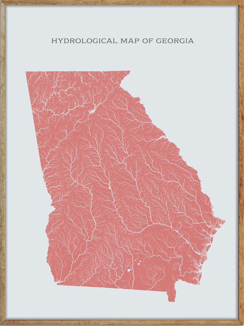 Georgia Rivers and Lakes Map: Hydrological Giclée Poster - Etsy