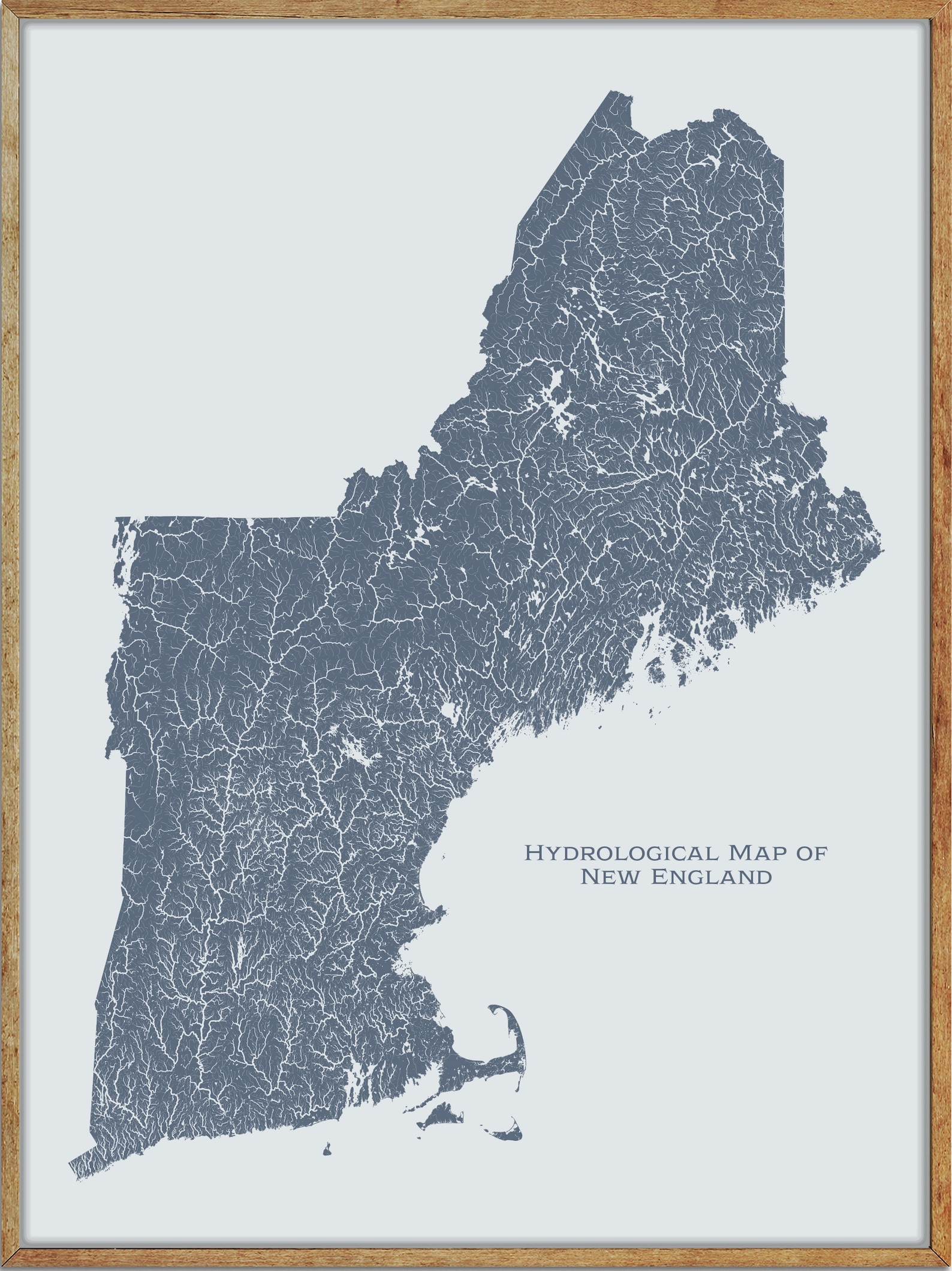 New England Hydrological Map of Rivers and Lakes New England | Etsy