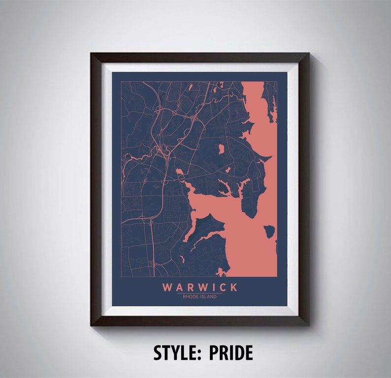 Map of Warwick RI Warwick Map Warwick Poster Office | Etsy