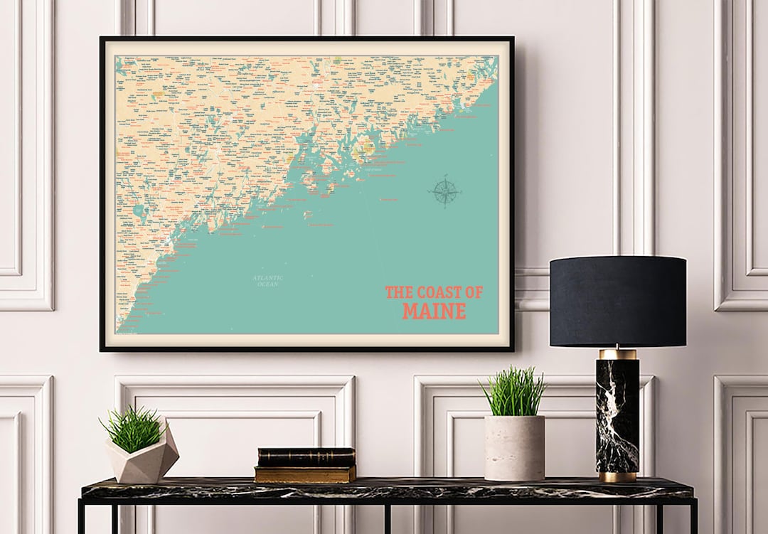 Maine Coast Map Print: Retro Beach Poster - Etsy