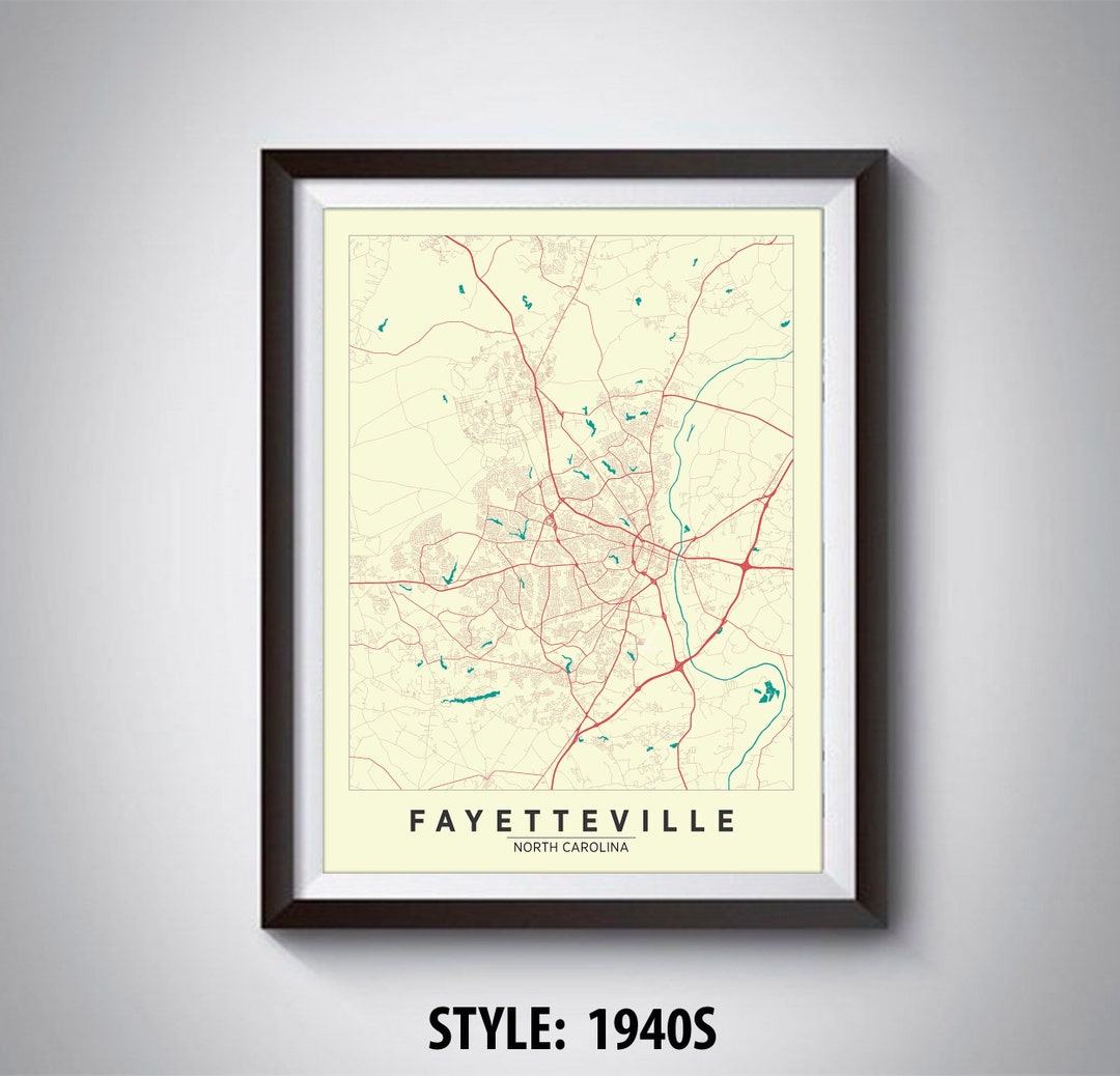 Map of Fayetteville, NC - Fayetteville Map - Fayetteville Poster ...