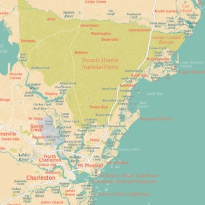 South Carolina Coast Map Print: Retro Beach Poster - Etsy