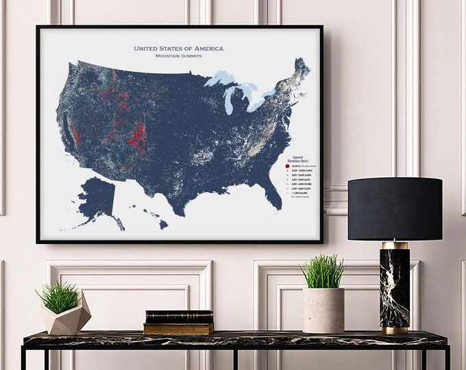 Ultra Prominent Peaks Map 11x14 Print 48 States - Etsy