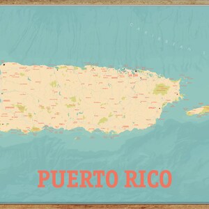 Puerto Rico Map Print - Classic Retro | Puerto Rico Map | Puerto Rico ...