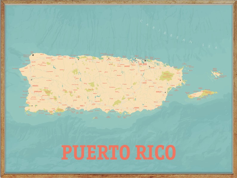 Puerto Rico Map Print Classic Retro Puerto Rico Map - Etsy