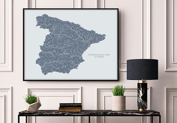 Spain Hydrological Map of Rivers and Lakes Spain Map | Etsy