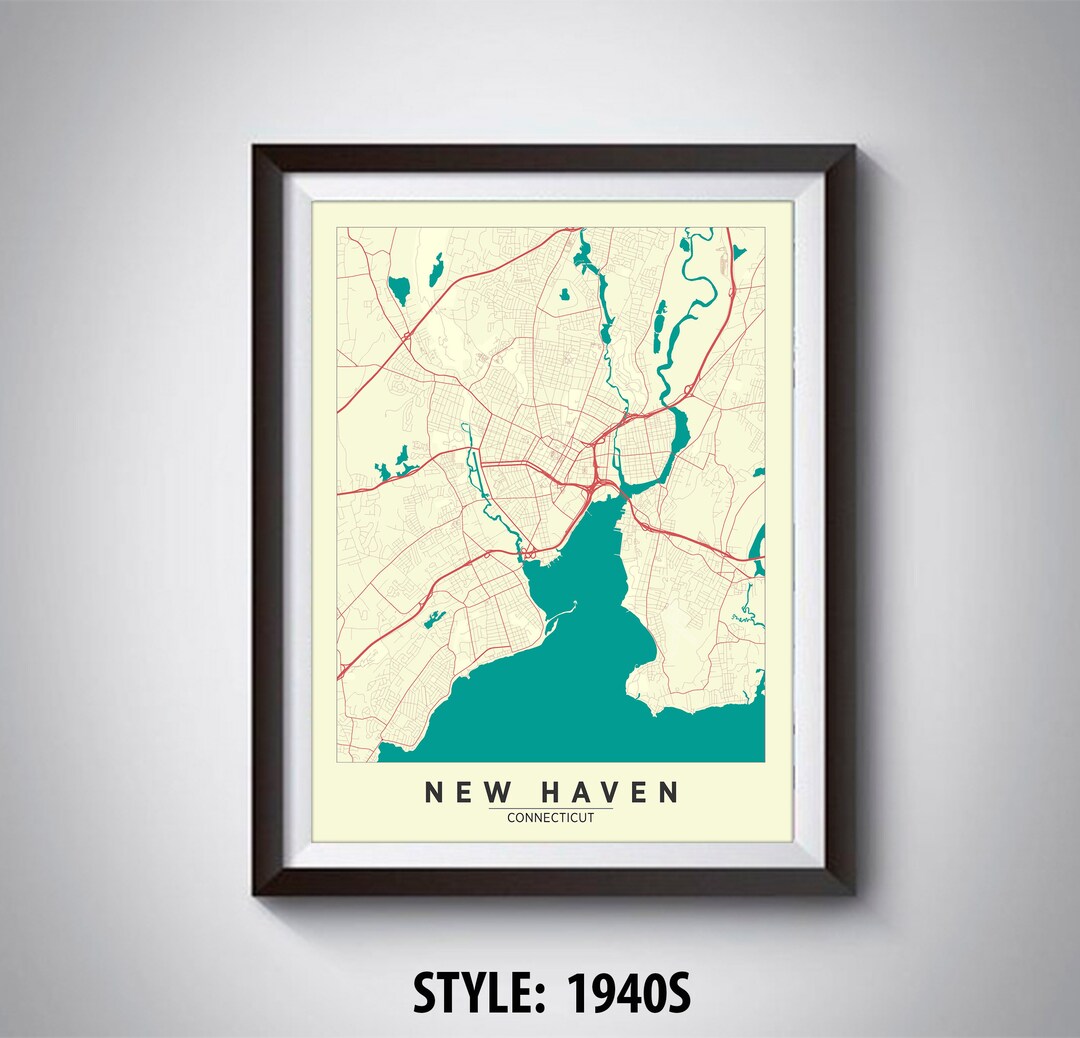 Map of New Haven, CT - New Haven Map - New Haven Poster - Office Décor ...