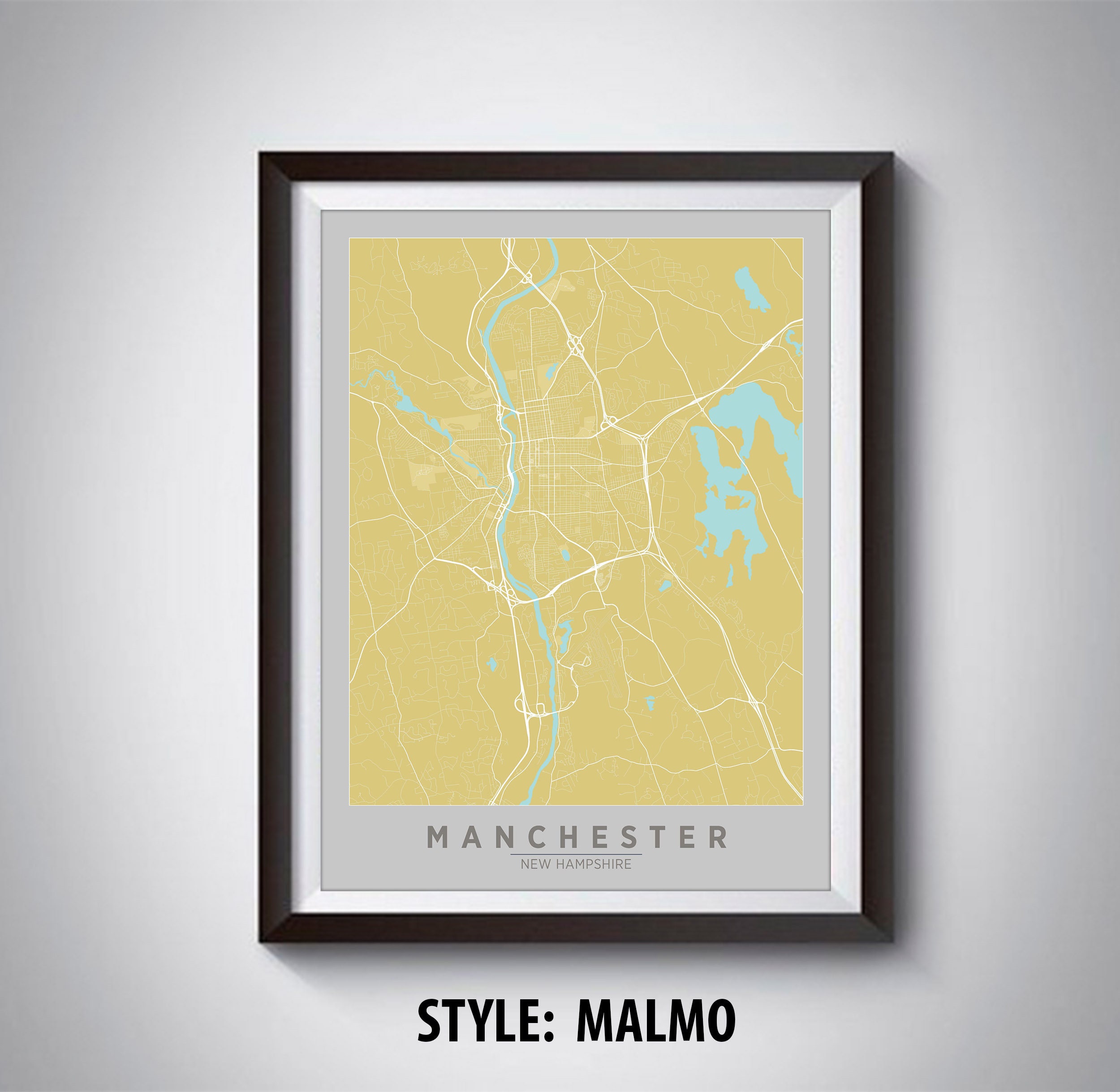 Map of Manchester NH Manchester Map Manchester Poster - Etsy