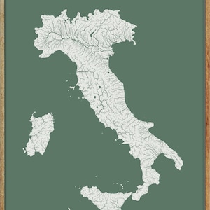 Italy Hydrological Map of Rivers and Lakes, Map of Italy Rivers Poster ...
