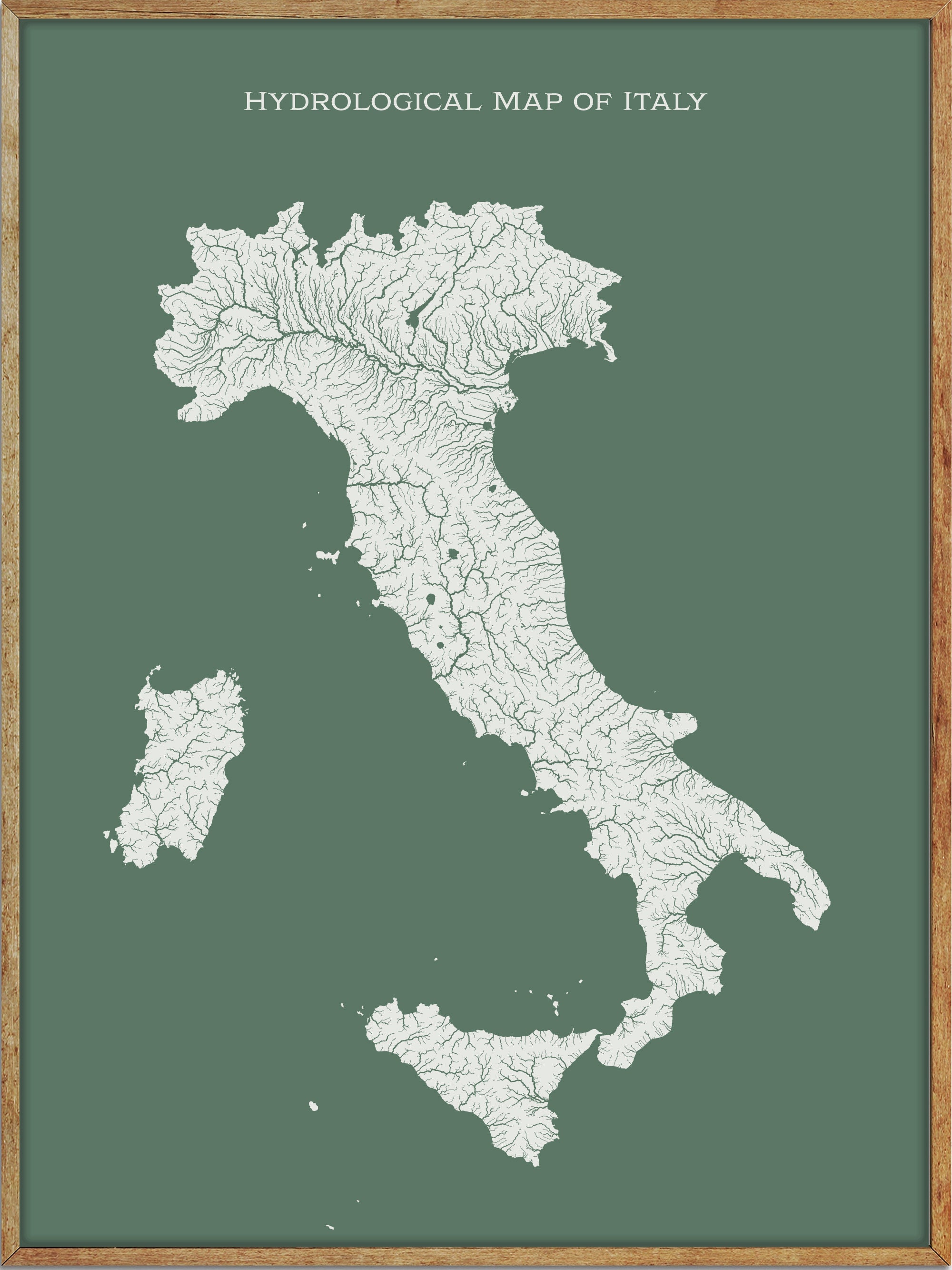 Italy Hydrological Map of Rivers and Lakes Map of Italy | Etsy