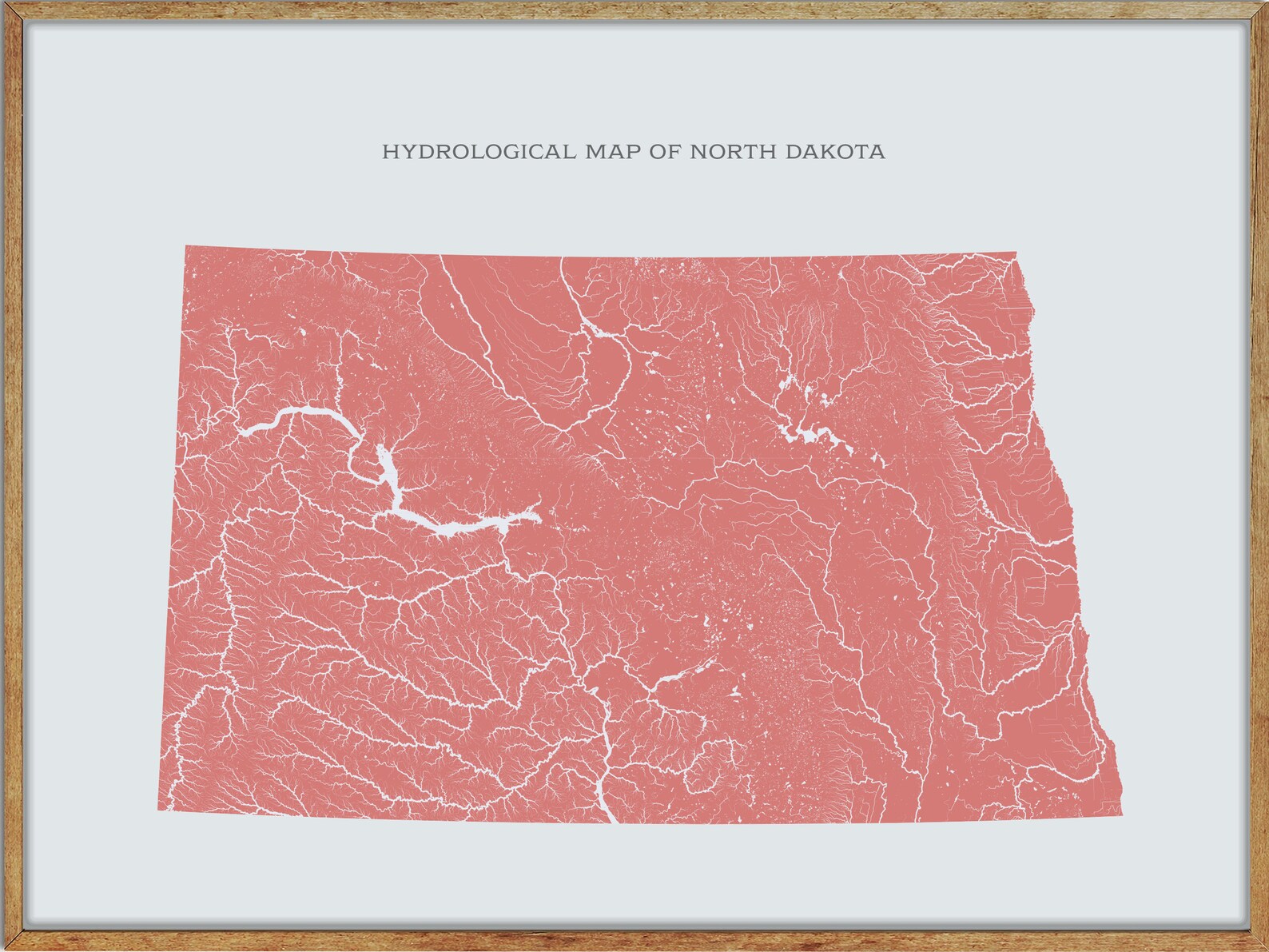 North Dakota Hydrological Map of Rivers and Lakes North - Etsy