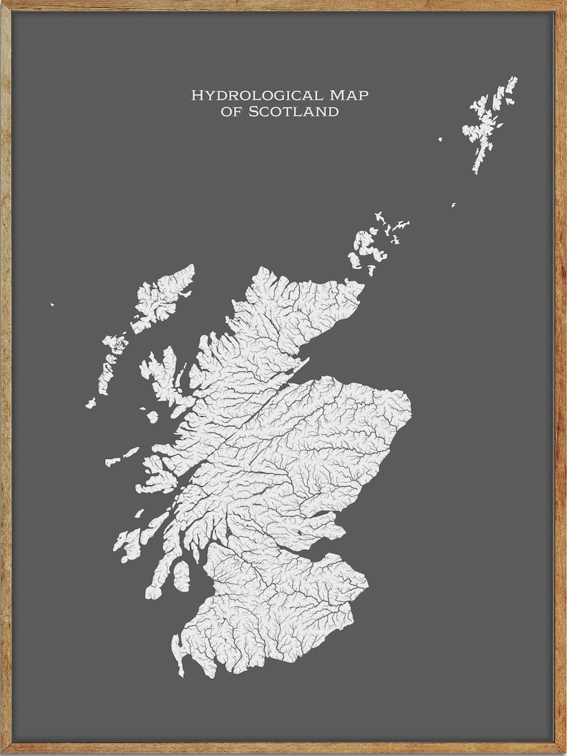 Hydrological Map of the Scotland Rivers and Lakes Print | Etsy