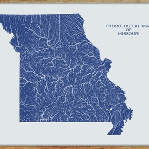 Missouri Hydrological Map of Rivers and Lakes, Missouri Rivers Poster ...