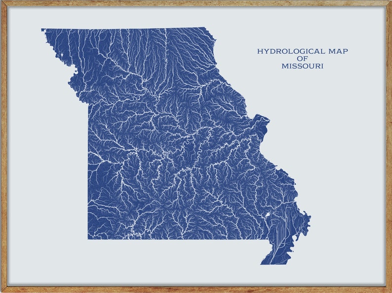 Missouri Hydrological Map of Rivers and Lakes Missouri Rivers | Etsy