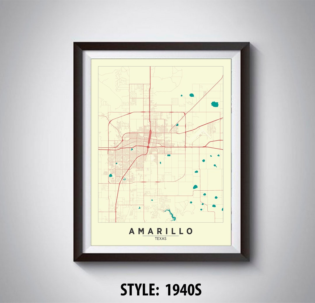 Map of Amarillo, TX - Amarillo Map - Amarillo Poster - Office Décor ...