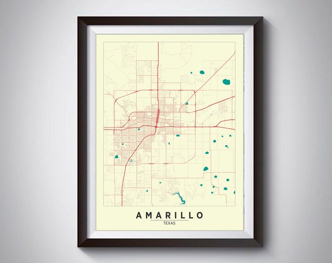 Map of Amarillo, TX - Amarillo Map - Amarillo Poster - Office Décor ...