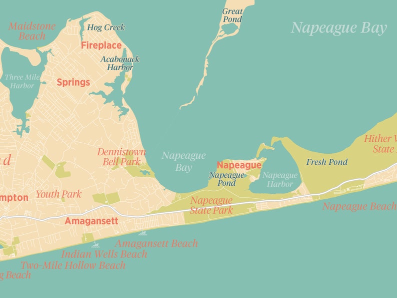 The Hamptons New York Map Long Island Coast Print Coast - Etsy