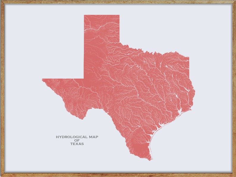 Texas Rivers and Lakes Map: Hydrological Poster - Etsy