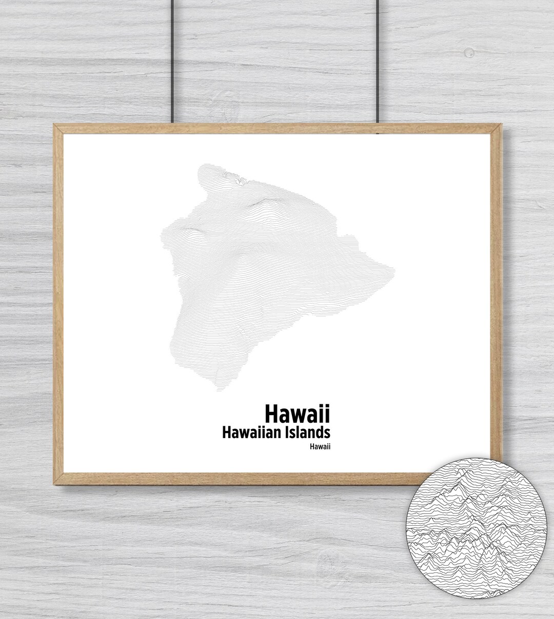 Hawaii Island Ridgeline Map - Geographic Contours Print of Ridges and ...