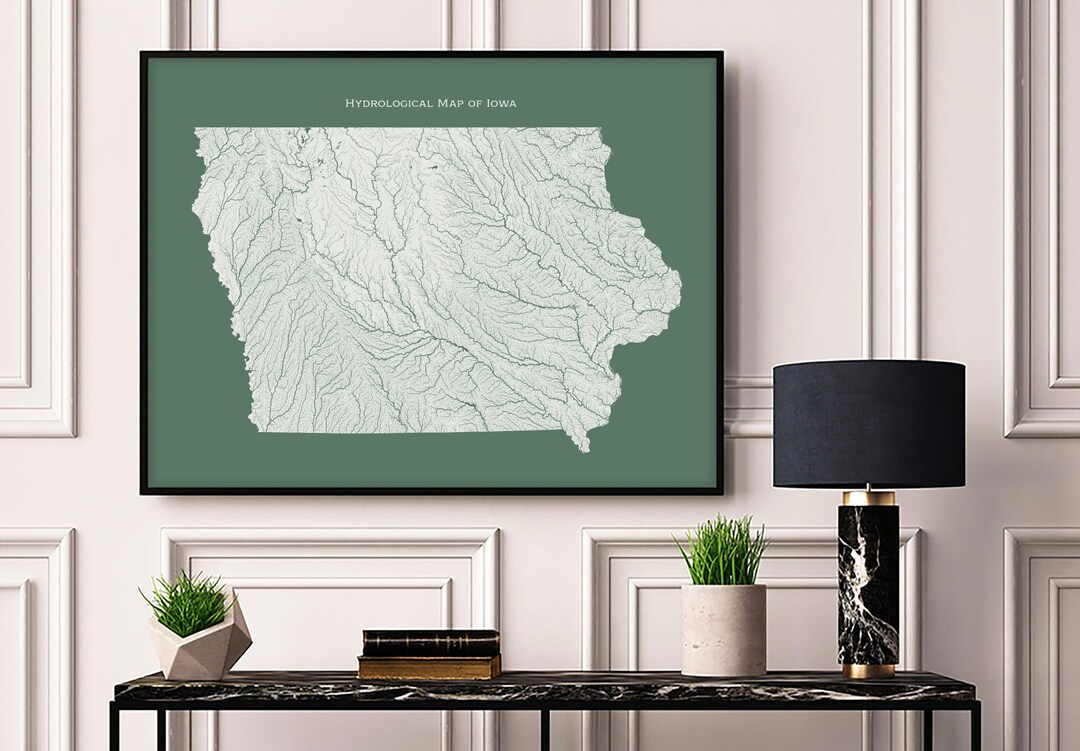 Iowa Hydrological Map of Rivers and Lakes, Iowa Rivers Poster Map - Etsy