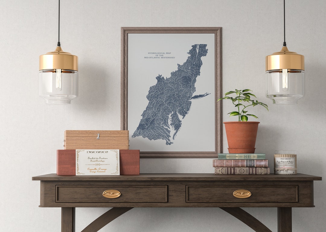 Mid-atlantic Basin Hydrological Map of Rivers and Lakes, Mid-atlantic ...