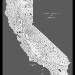 California Rivers and Lakes Map: Hydrological Poster - Etsy