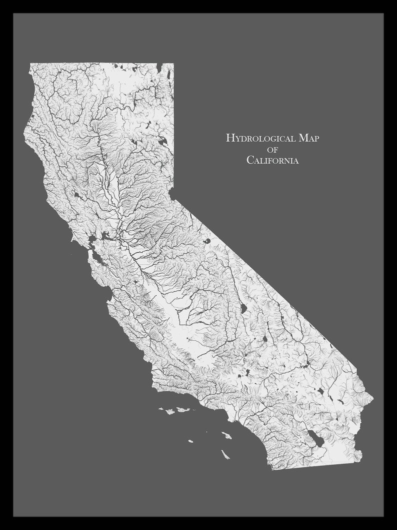California Rivers and Lakes Map: Hydrological Poster - Etsy