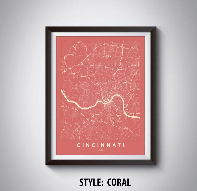 Cincinnati Map Print: Ohio Travel Poster, Office Wall Art - Etsy