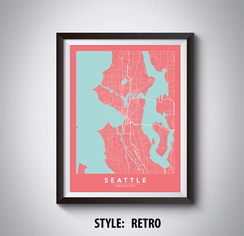 Seattle Map Print: Washington State, Modern Wall Art - Etsy