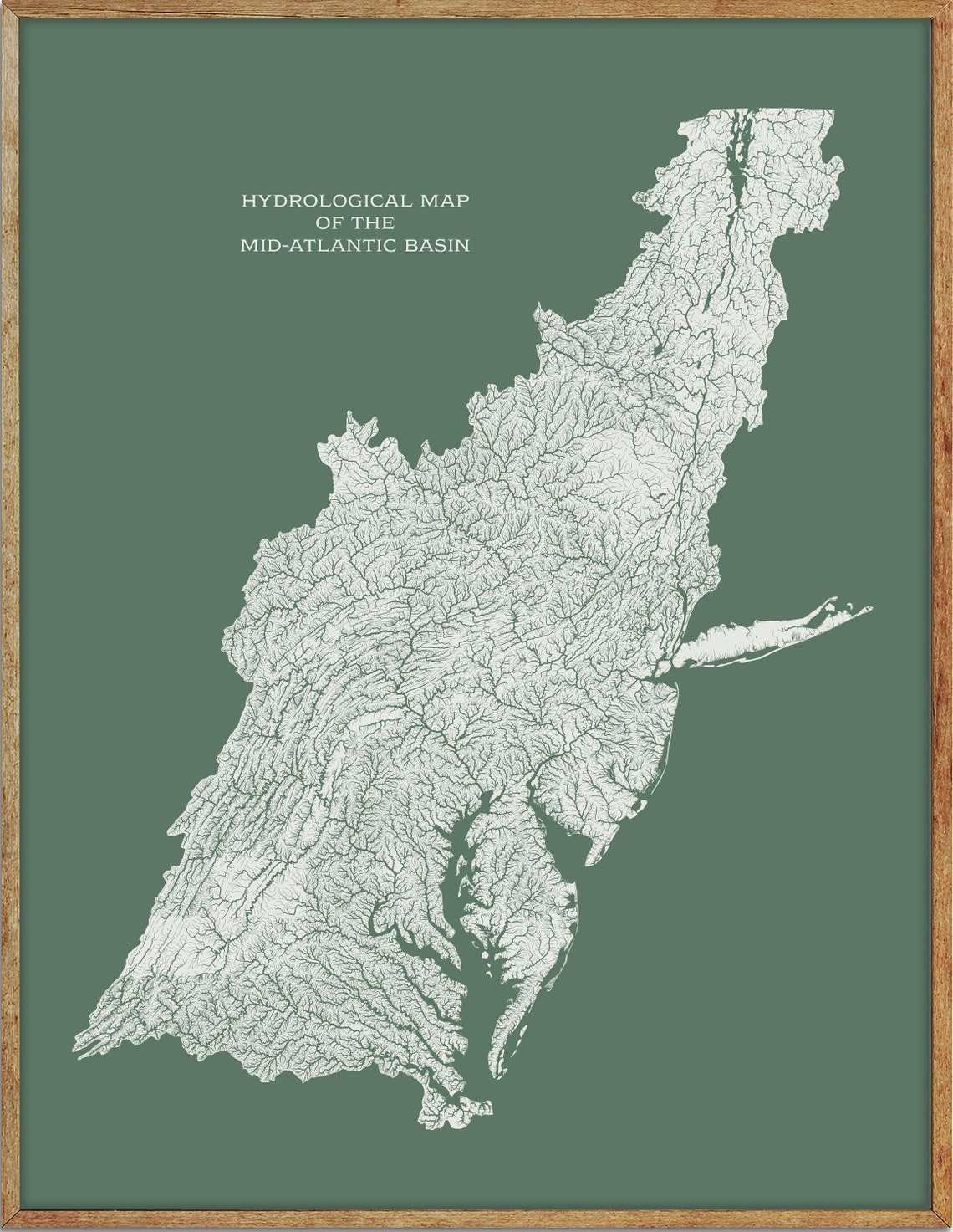 Mid-atlantic Basin Hydrological Map of Rivers and Lakes - Etsy