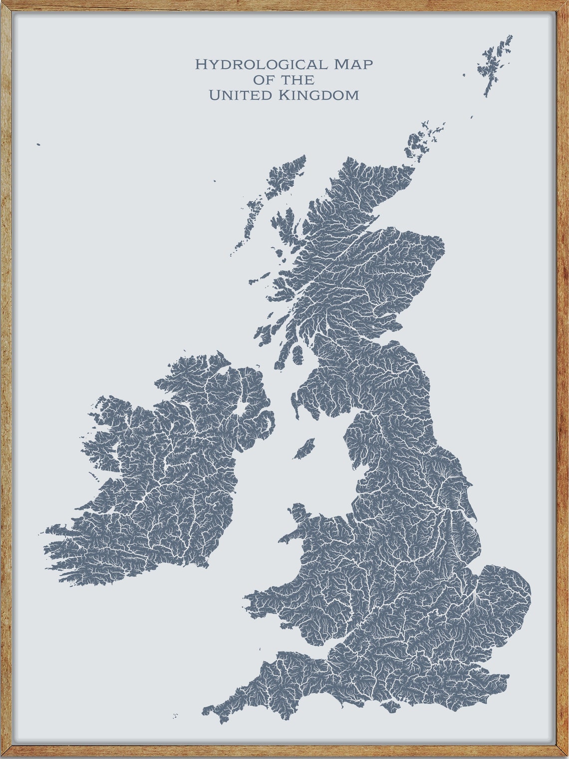 Hydrological Map of the UK and Ireland, Rivers and Lakes Print - Etsy