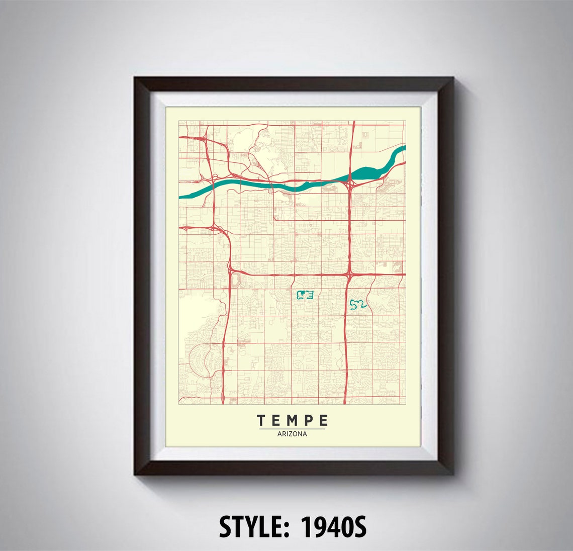 Map of Tempe AZ Tempe Map Tempe Poster Office Décor - Etsy
